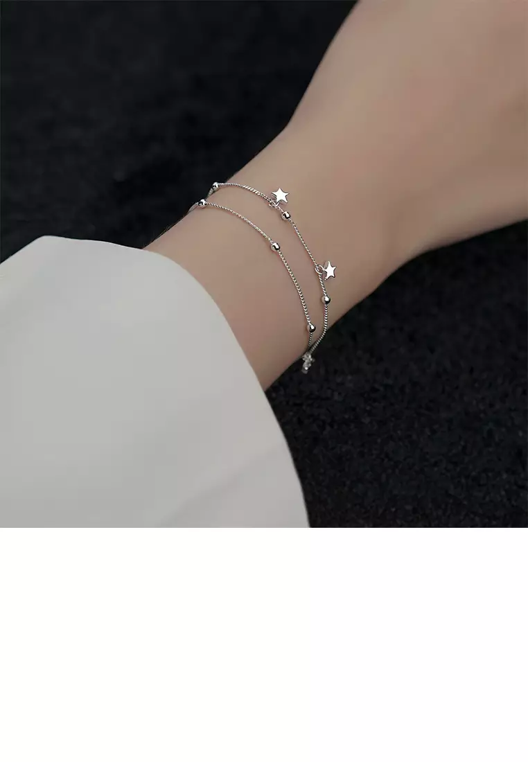 Buy Glamorousky 925 Sterling Silver Fashion Simple Star Double Layer Bracelet Online | ZALORA ...