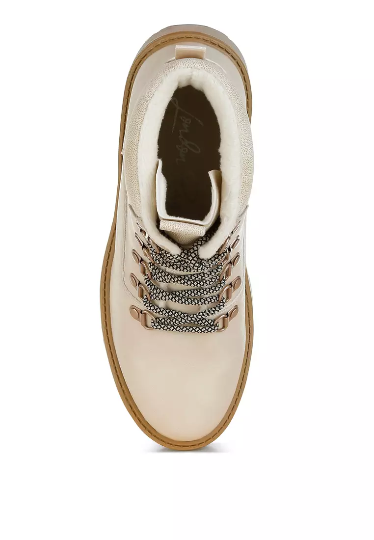 Buy London Rag Lace-Up Chunky Warm Ankle Boots in Beige Online | ZALORA ...