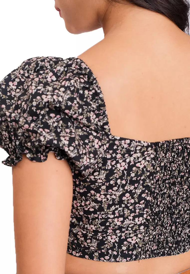 Buy Just G Teens Floral Puff Sleeve Button Front Crop Top 2024 Online
