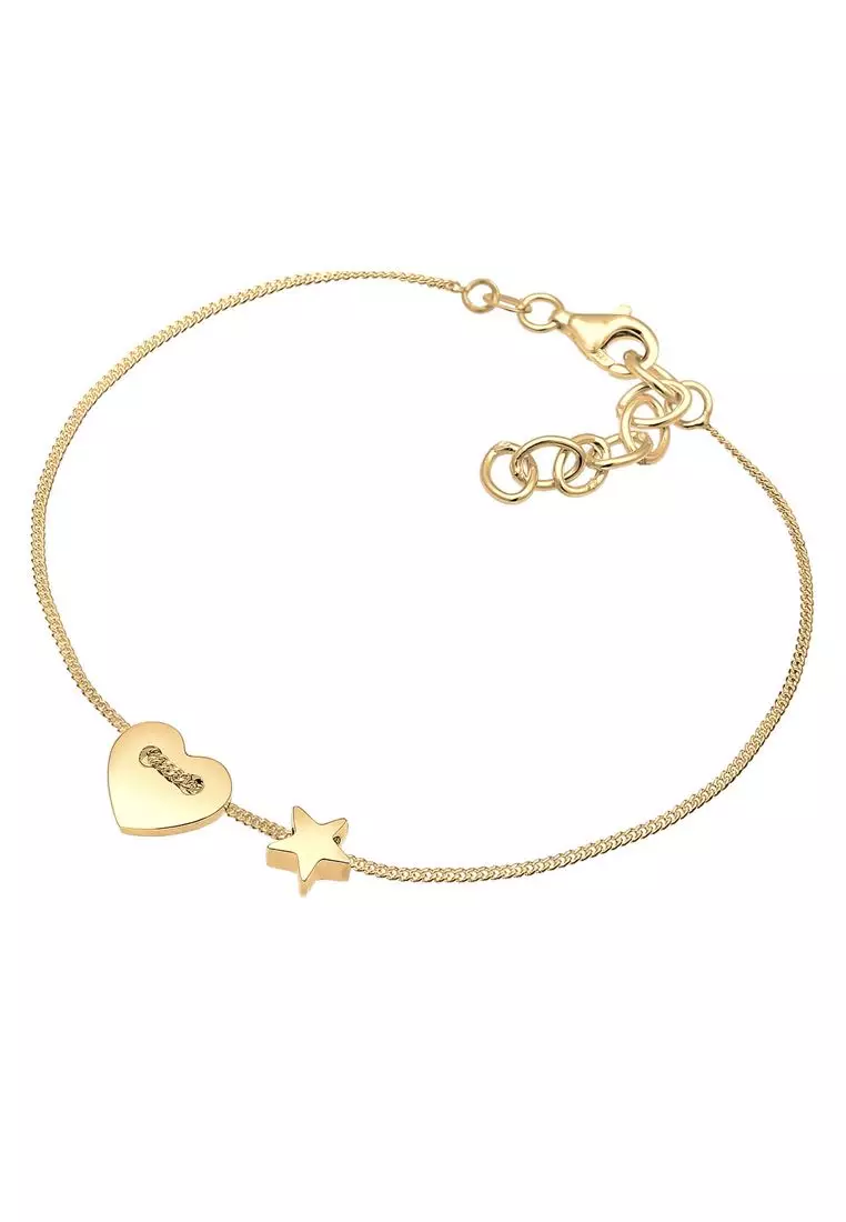 Buy ELLI GERMANY Heart and Star Charm Bracelet – Gold-Plated Silver ...