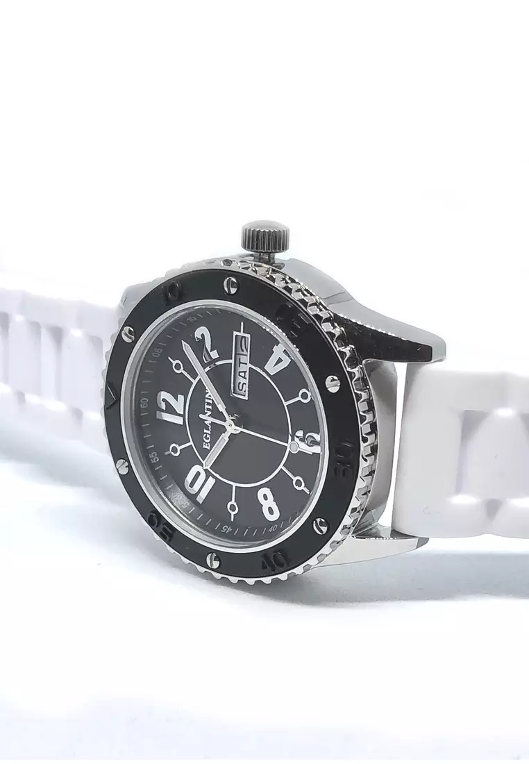 Buy EGLANTINE Vanessa Ladies Steel Quartz Watch Black Dial on White ...