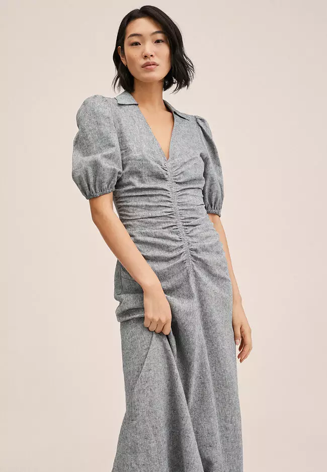 Buy Mango Ruched Linen Dress Online | ZALORA Malaysia