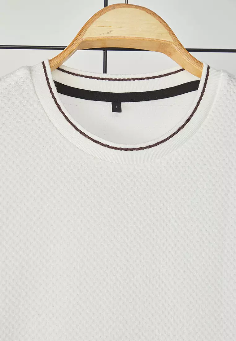 Buy Trendyol White Regular Cut Textured Knitted Banded T-Shirt ...