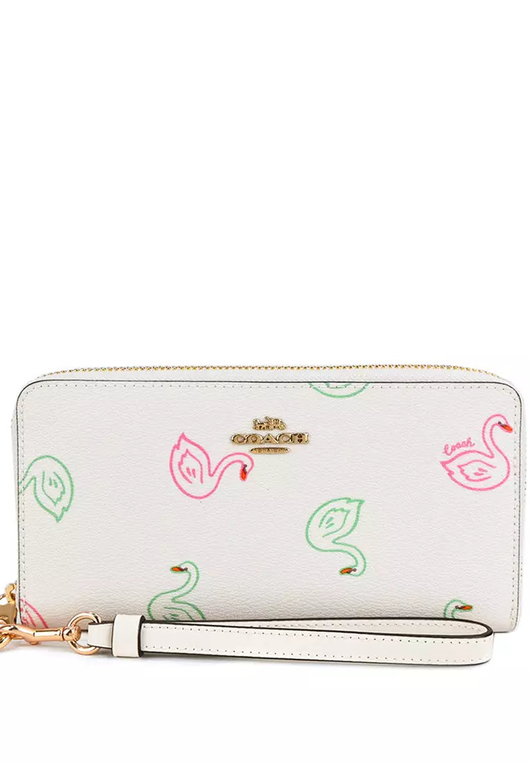 Coach Coach Long Zip Around Wallet With Swan Print - White 2025 | Buy ...