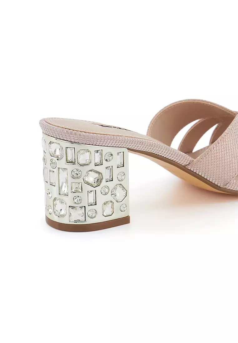 Buy Dune London Mirrored Embellished Block Heel Sandals Rose Gold 2025 ...