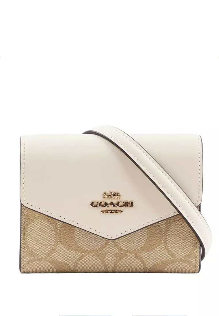 Coach Mini Envelope Wallet With Strap In Signature Canvas - Light Brown ...
