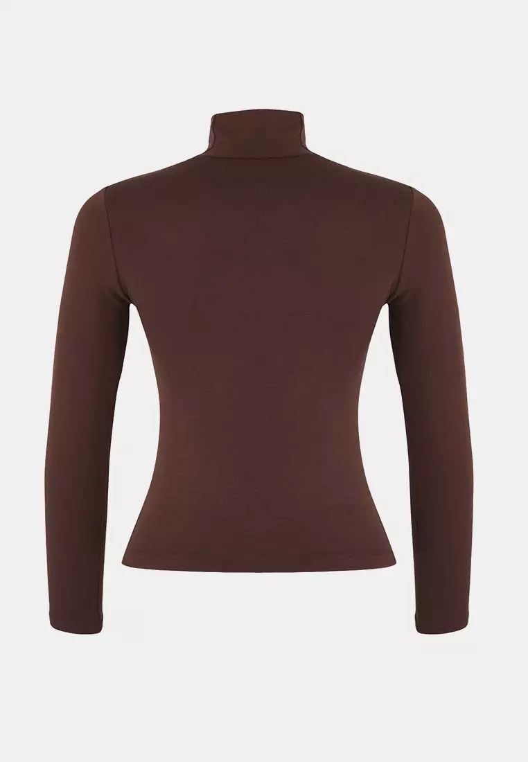 Buy Trendyol Brown Premium Soft Fabric Turtleneck Fitted/Fits Body ...