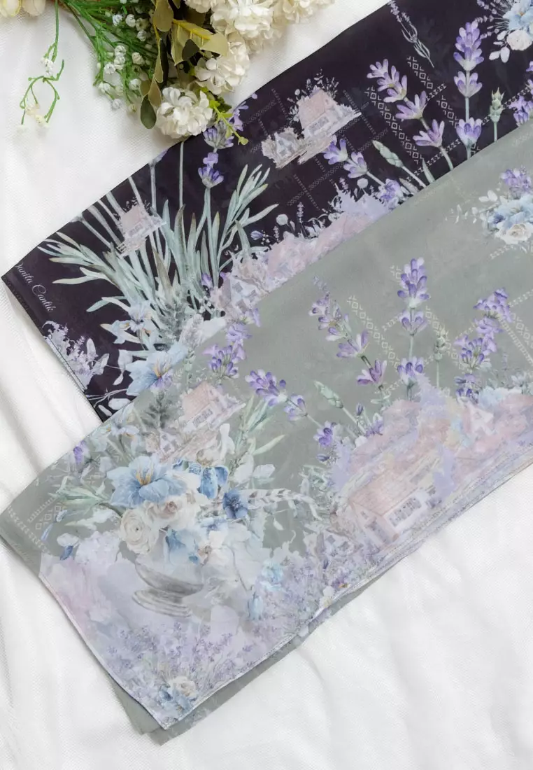 Jual Hijab Wanita Cantik.com Pashmina Lavender Series Hijab Printing Premium Motif Bunga Bahan ...