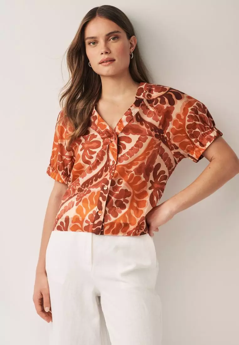 Buy Next Short Sleeve V Neck Buttoned Front Blouse 2024 Online Zalora