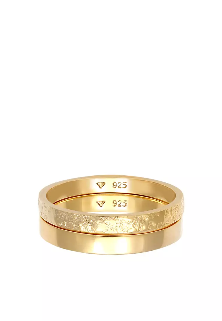 Buy ELLI GERMANY Hammered Stacking Band Ring Set – Gold-Plated Silver ...