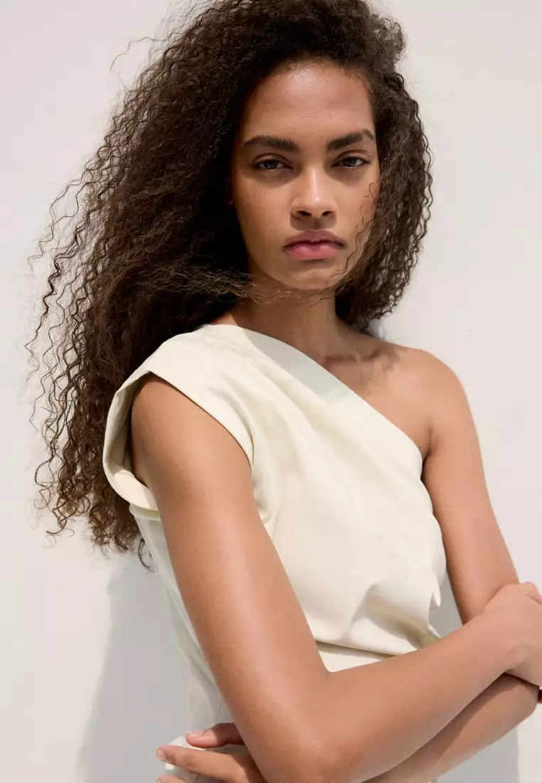 Buy Mango Asymmetric Neckline Dress With Draped Detail 2026 Online | ZALORA