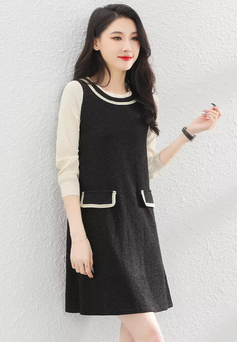 A-IN GIRLS Fake Two Piece Panelled Elegant Dress 2024 | Buy A-IN GIRLS ...