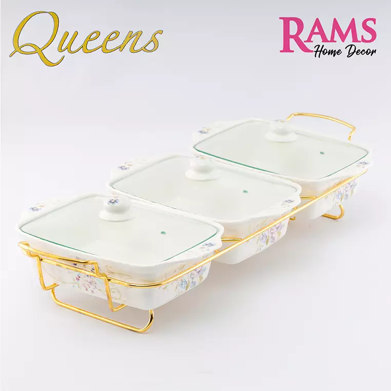 Buy QUEENS 1.5L (Set of 3) Premium Porcelain Chafing Dish with Metal ...