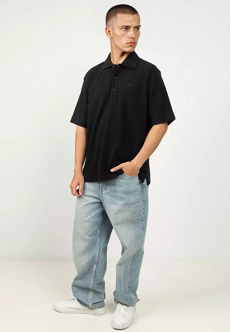 Buy Calvin Klein Short Sleeves Variegated Rib Relaxed Polo Shirt ...
