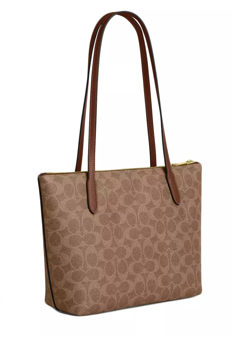 Coach Fiona Zip Tote Bag In Signature Canvas - Tan/Brown 2026 | Buy ...