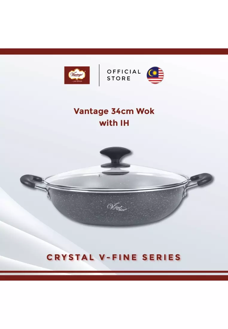 Buy Vantage Vantage Crystal V-Fine 34cm Non-Stick Wok With IH (H: 9.5cm ...