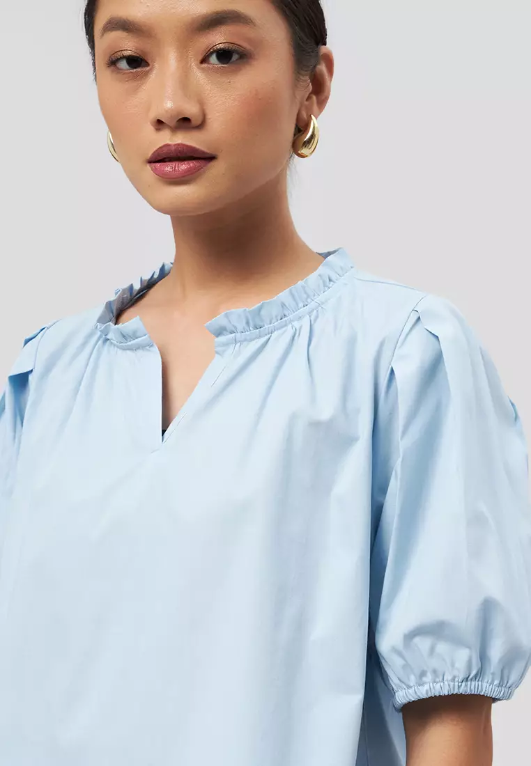 Jual Executive Puff Sleeve V-Neck Blouse Original 2025 | ZALORA Indonesia