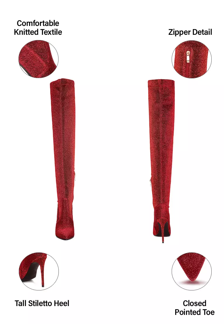 Buy London Rag Red High Heel Knitted Long Boots Online | ZALORA Malaysia