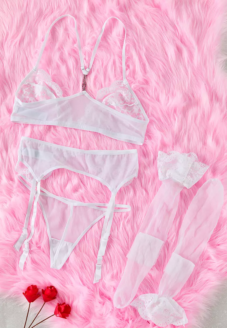 Buy Trendyol White Lace Garter Belt and Stockings Rope Suspender ...