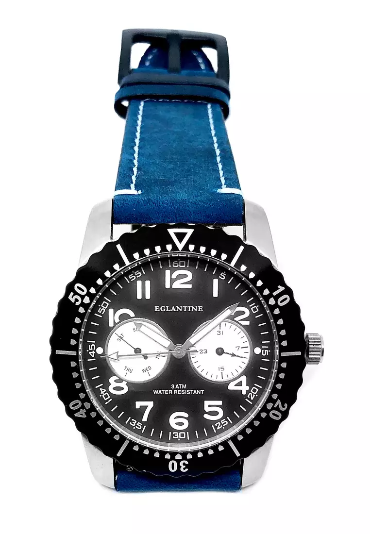 Buy EGLANTINE Terrenz Unisex Steel Quartz Watch Black Dial on Dark Blue ...