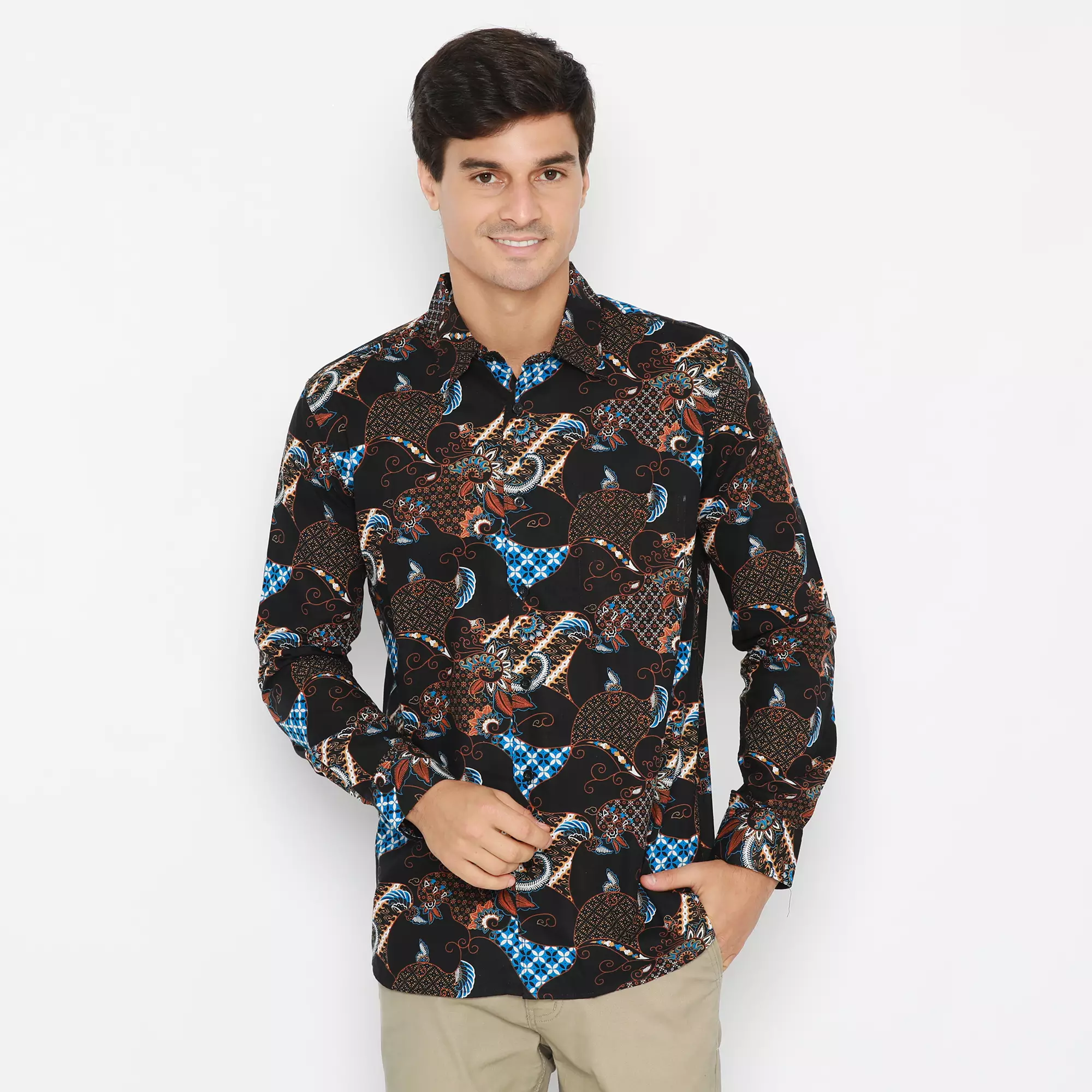 Jual Platini Platini Kemeja Batik Pria Lengan Panjang Batik Hitam Motif ...