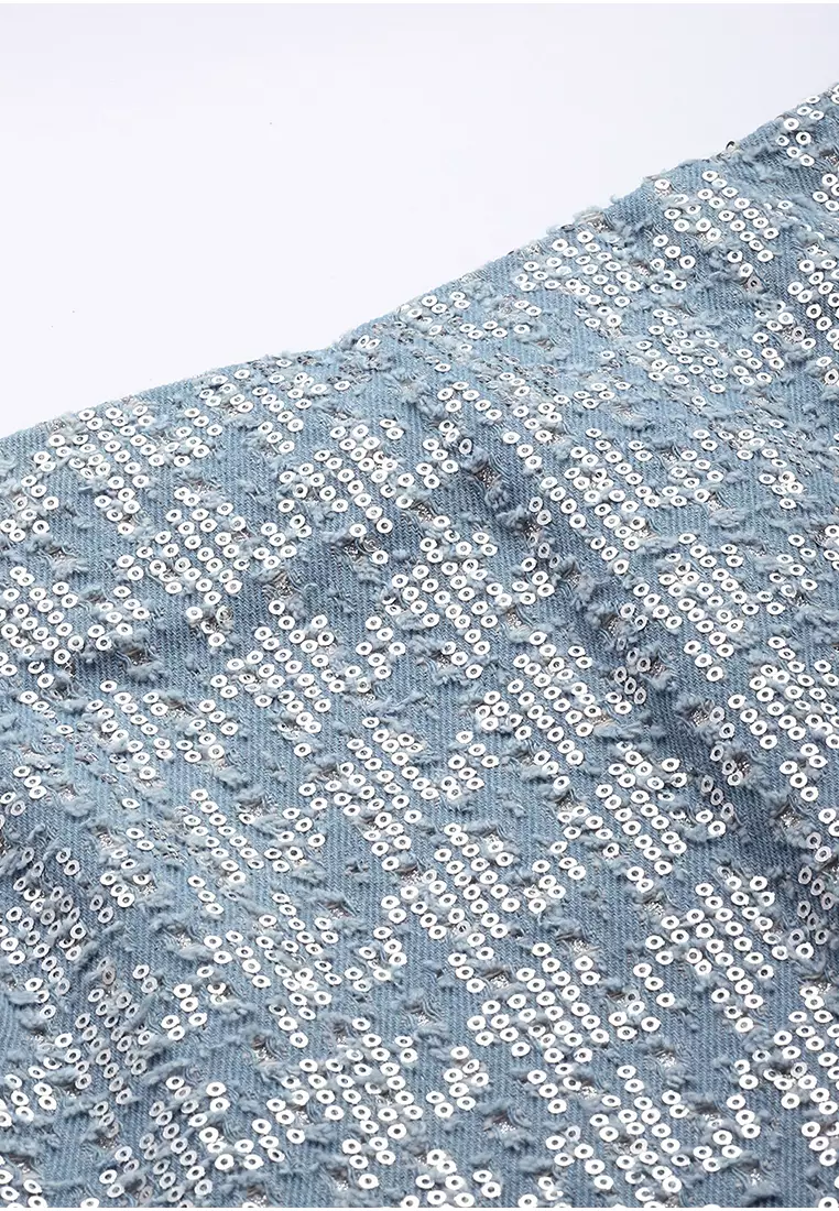 Jual London Rag Rok Denim Payet A-Line Warna Biru Muda Original 2025 ...