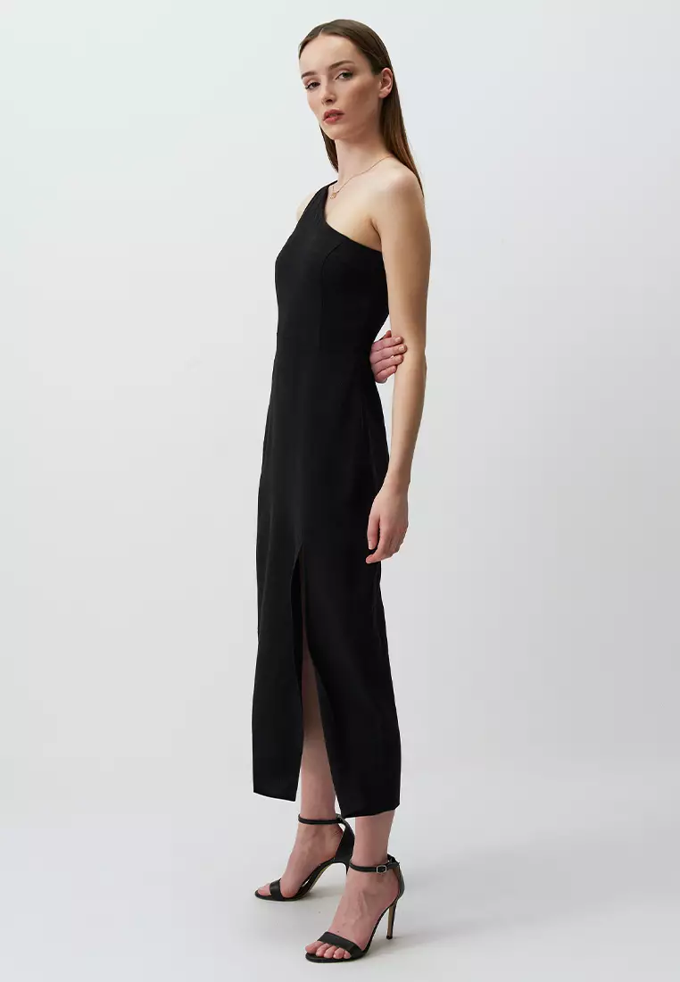 Jimmy Key Jimmy Key Black One Shoulder Slit Midi Linen Dress 2025 | Buy ...