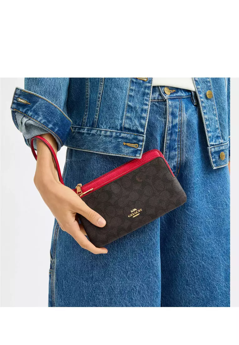 Buy Coach Double Zip Wallet In Signature Canvas Online | ZALORA Malaysia