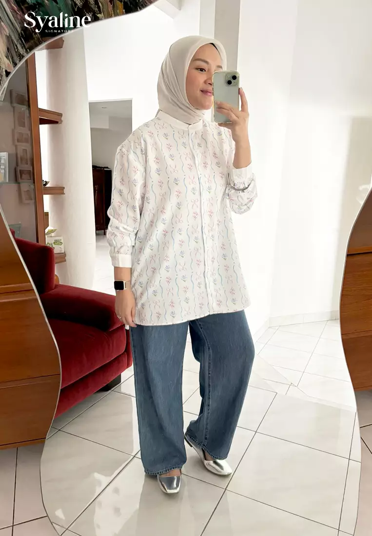 Jual Syaline Hijab Syaline Signature - Atasan Kemeja Wanita Bahan Katun Poplin - Bertha Shirt ...