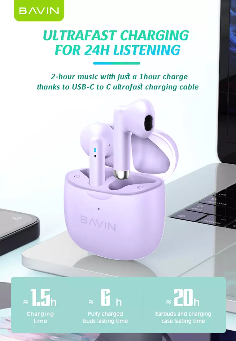 Buy BAVIN BA19 5.3V Hi-Fi Bluetooth Wireless TWS Earbuds Active Noise ...