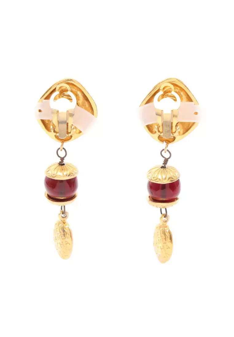 Buy Chanel Pre-Loved Chanel mademoiselle earrings GP glass gold Red ...