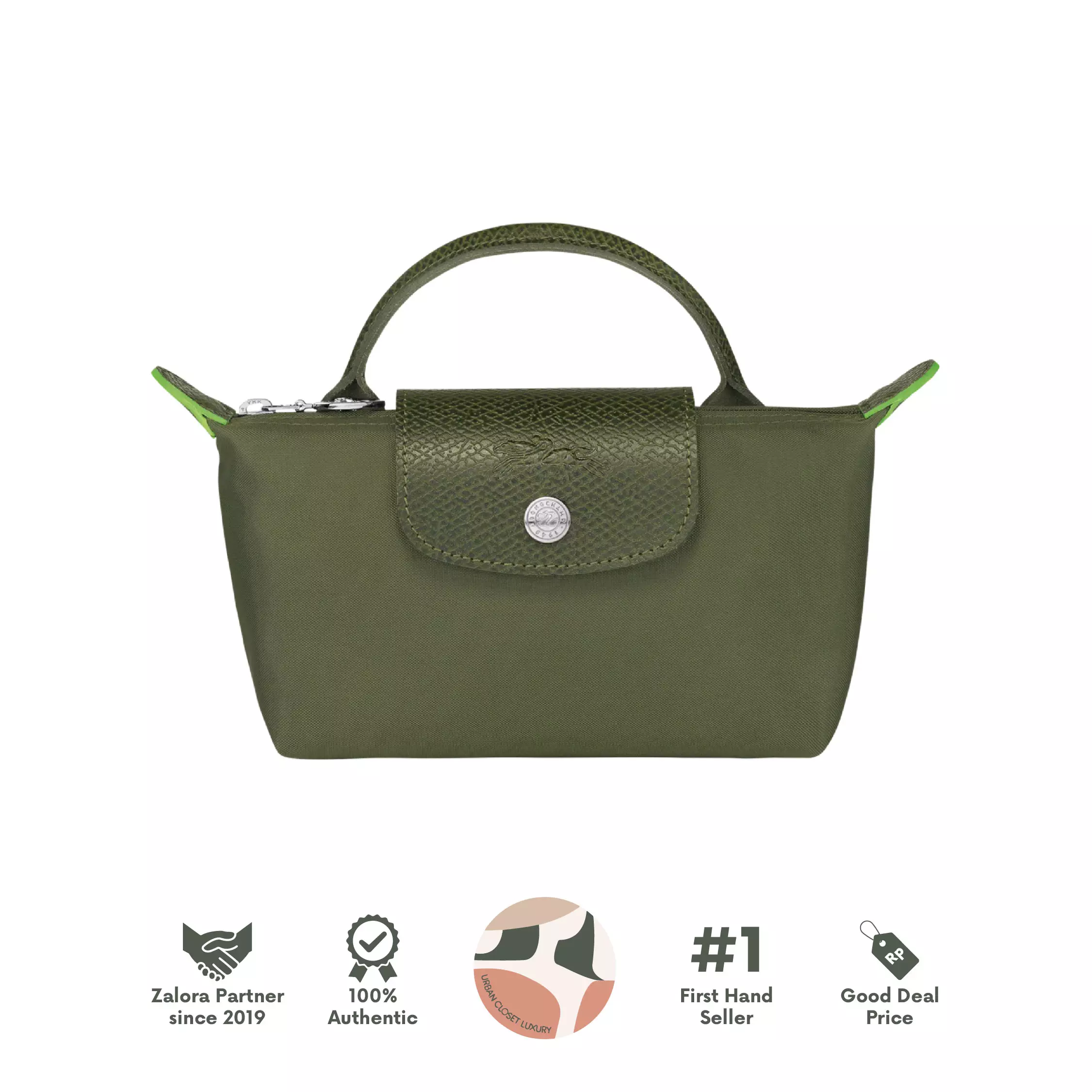 Jual Longchamp Le Pliage Green Pouch With Handle Green Original 2025 | ZALORA Indonesia