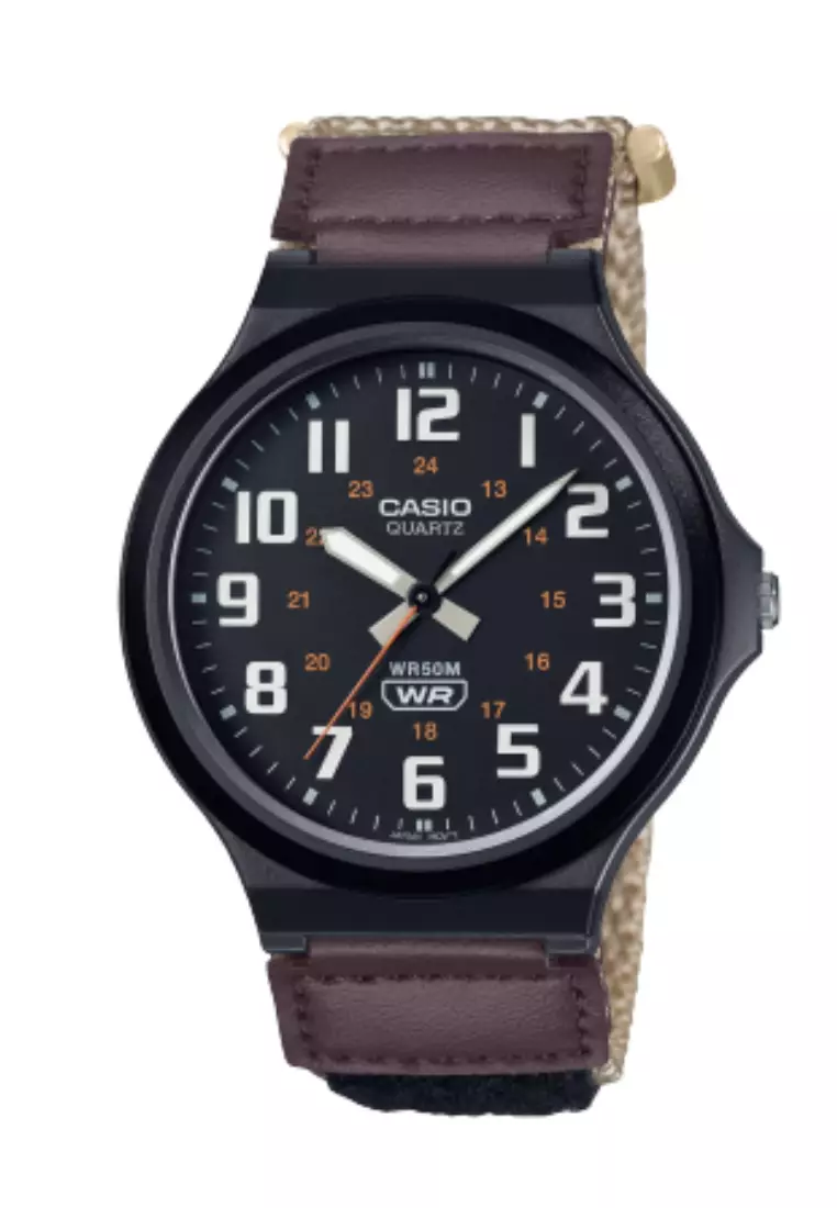 Jual CASIO CASIO MW-240B-5BVDF Analog Brown Cloth Band Strap 43.6mm ...
