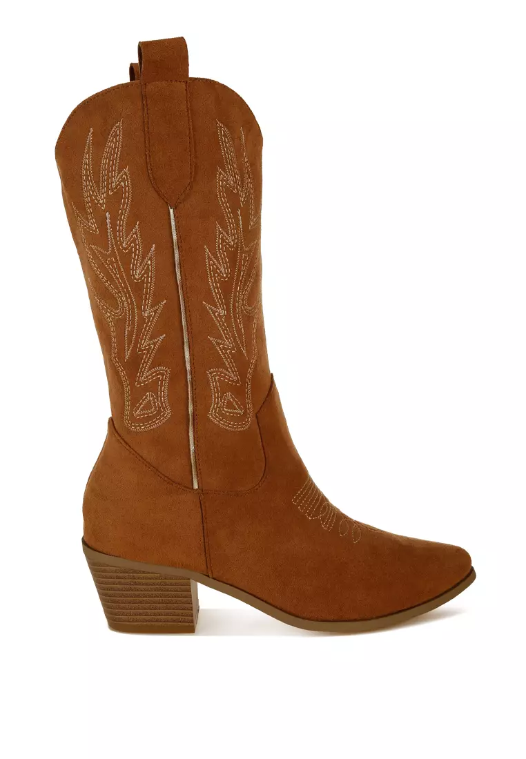 London Rag Embroidery Detail Cowboy Boots in Tan 2025 | Buy London Rag ...