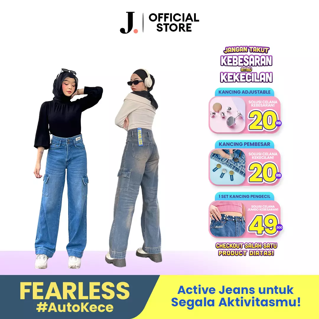 Jual JINISO Highwaist Cargo Loose Jeans 459 FEARLESS Original 2024 ...