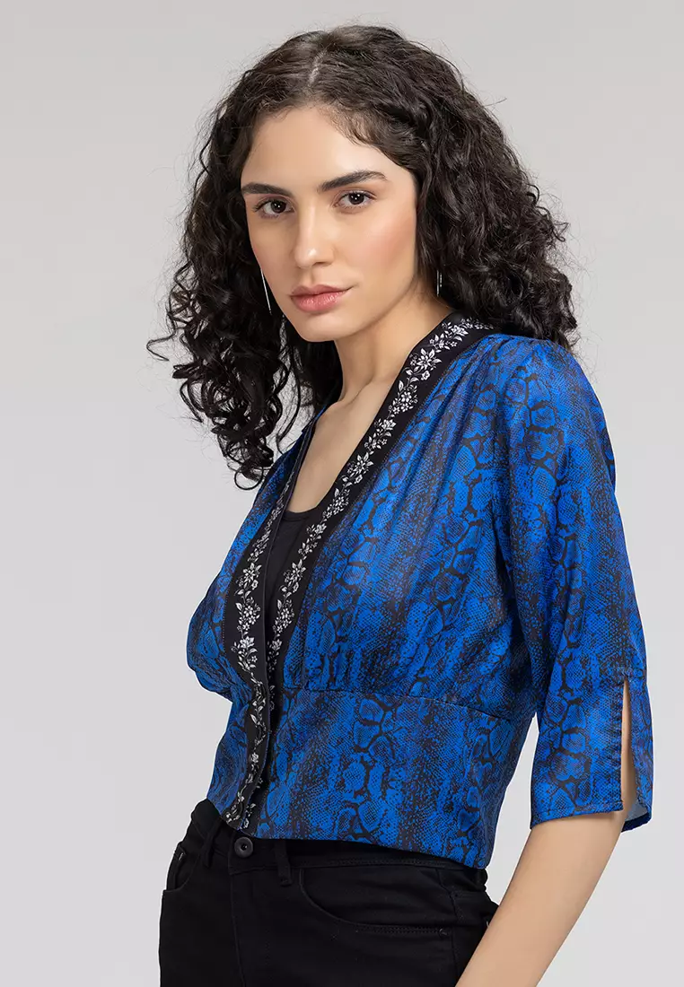 Buy Shaye Blue Satin Crop Blouse Online | ZALORA Malaysia