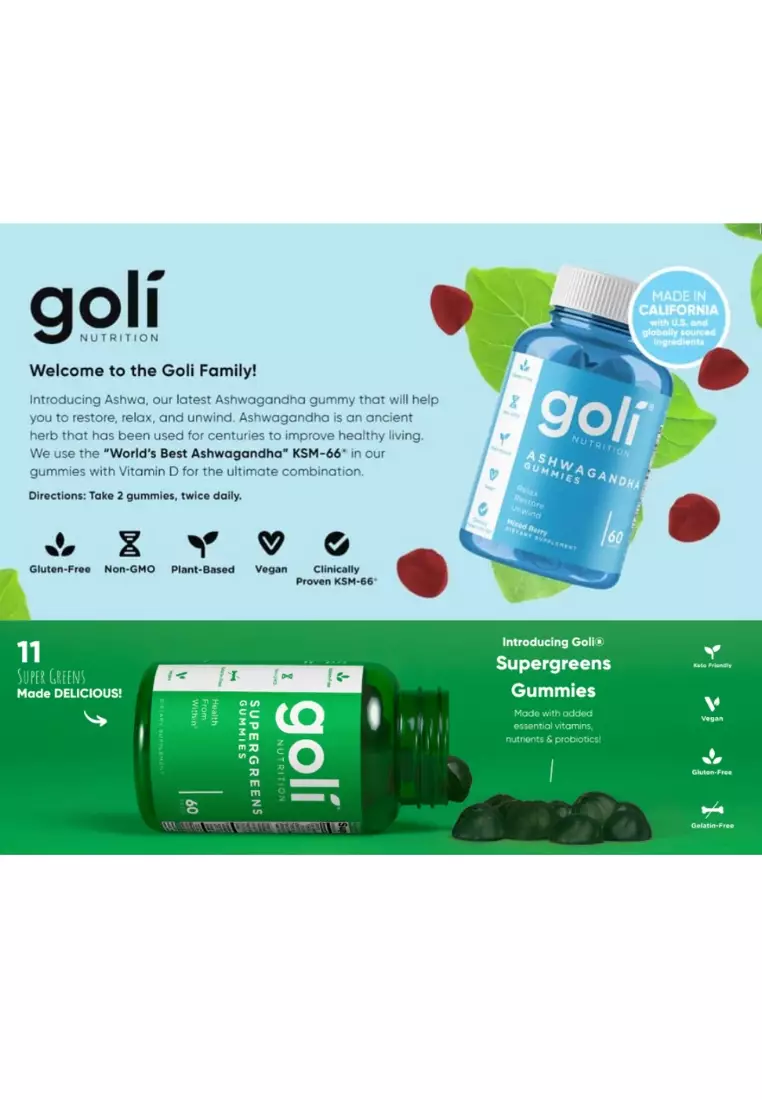 Buy Goli Nutrition Goli 2 Pack Ashwagandha and Supergreens, 60 Gummies ...
