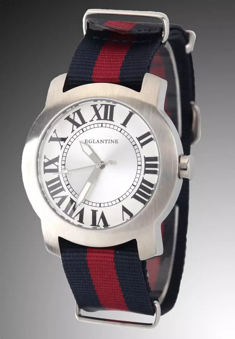 Buy EGLANTINE Emile Unisex Steel Quartz Watch on Navy Blue/Red NATO ...