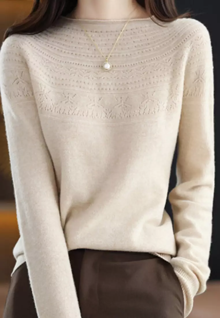 HAPPY FRIDAYS Hollow Out Pattern Wool Long Sleeves Pullover JW QT-D002 ...