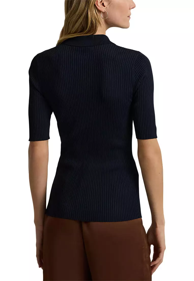Buy POLO RALPH LAUREN Lauren Ralph Lauren Rib-Knit Elbow-Sleeve Polo Cardigan 2025 Online ...