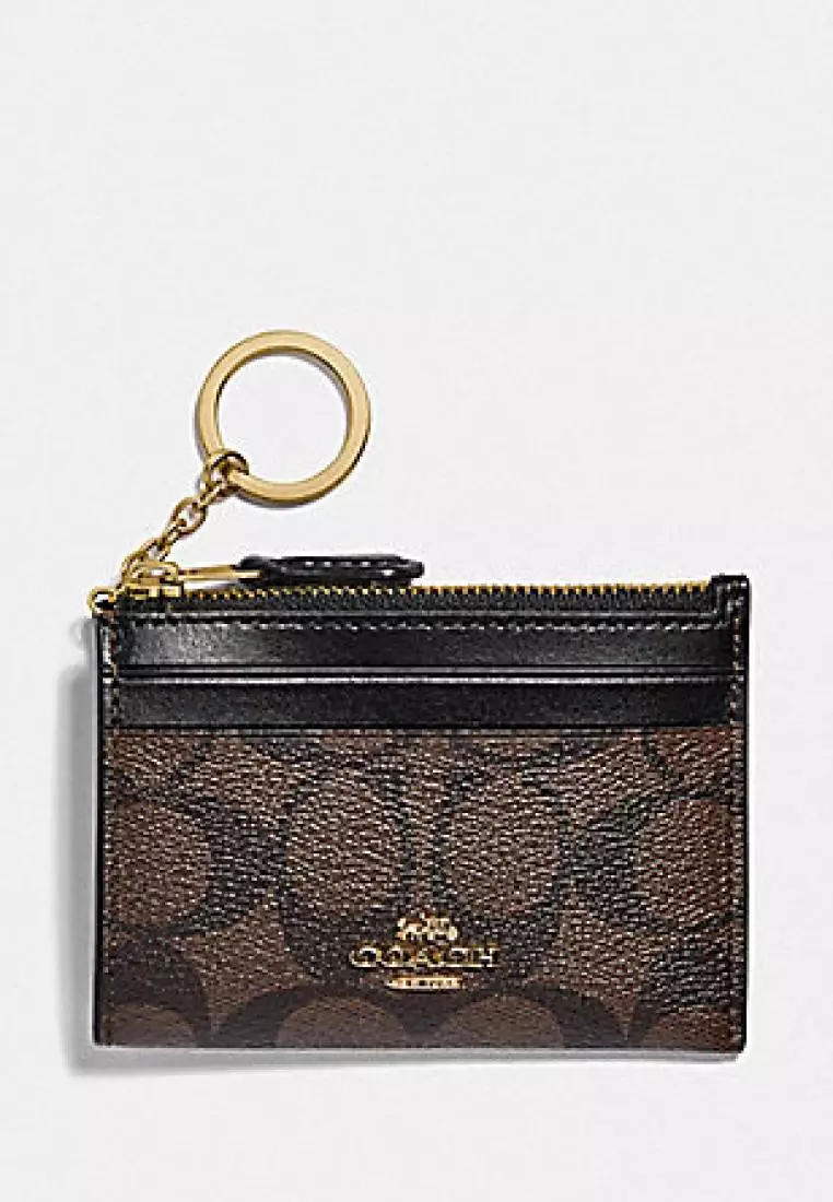 Jual Coach Coach Mini Skinny ID Case In Signature Canvas Brown Black ...