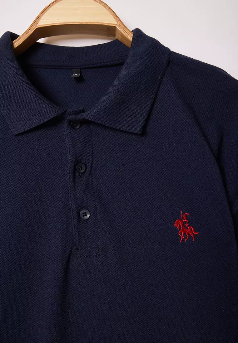 Buy Trendyol Plus Size Polo Neck T-Shirt With Dark Blue Embroidery ...