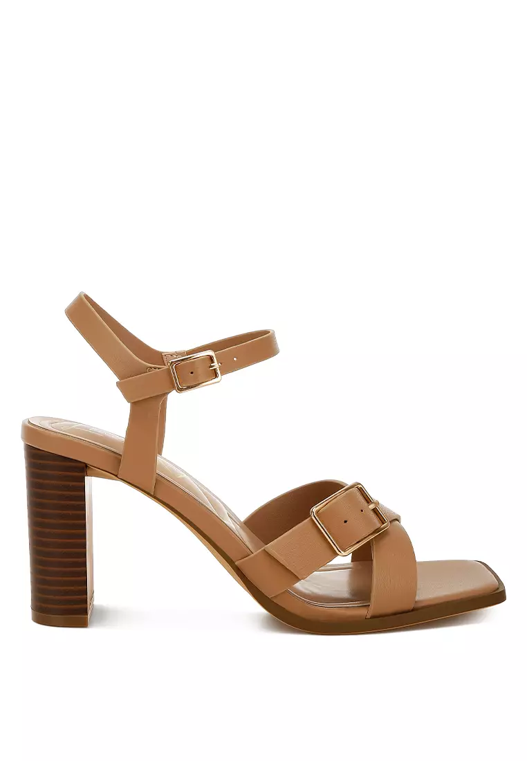 Buy London Rag Buckle Detail Faux Leather Sandals in Camel 2025 Online ...