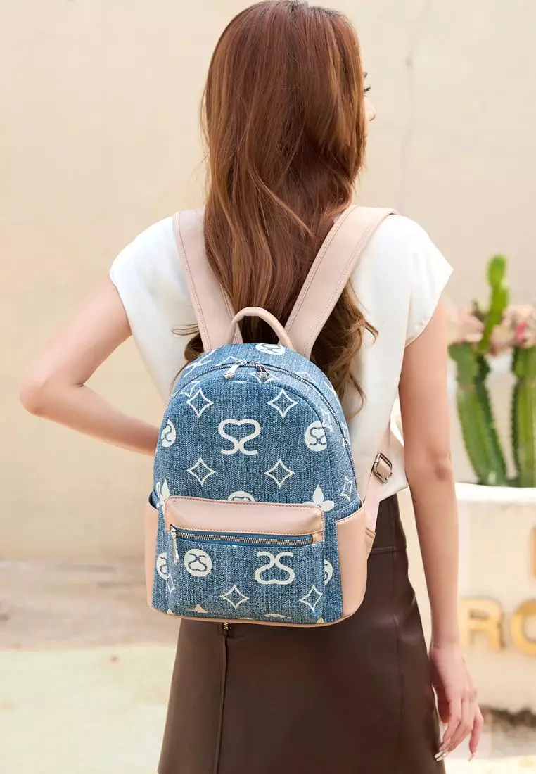 Buy Sara Smith Women's Monogram Backpack - Blue 2024 Online | ZALORA ...