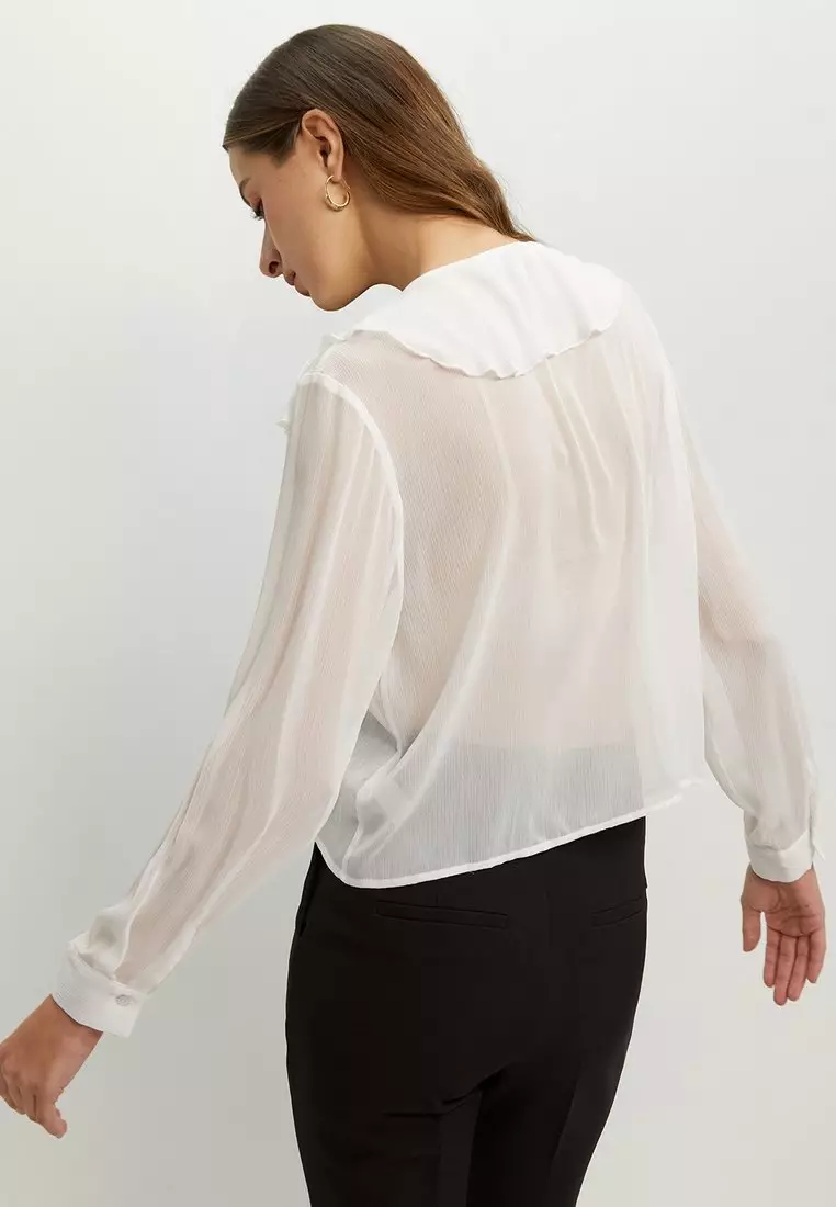 Buy Pomelo Ruffled Button-Up Blouse - Off-White 2025 Online | ZALORA
