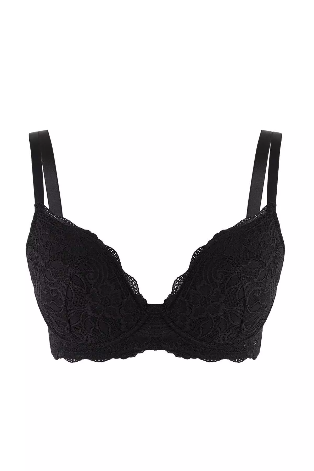 Buy Trendyol Black Underwire Fixed Cup Unpadded Slice Lace Detailed T ...