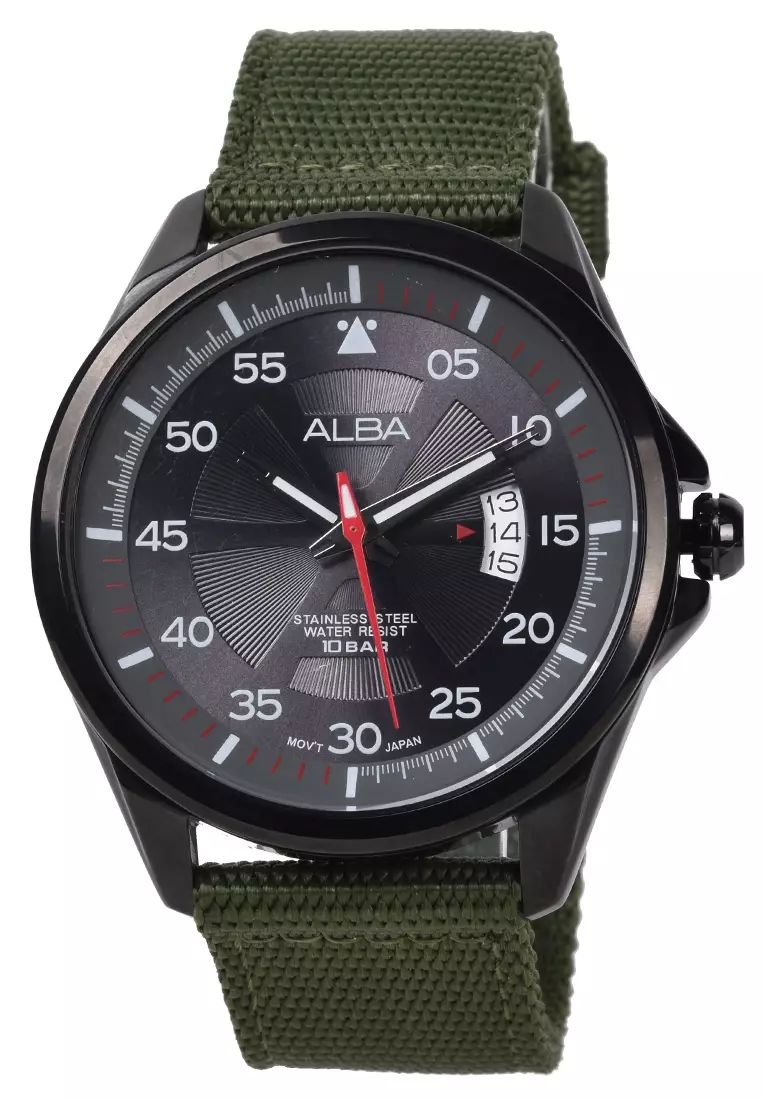 Jual Alba Alba - Jam Tangan Pria - Black - Green Canvas Strap ...
