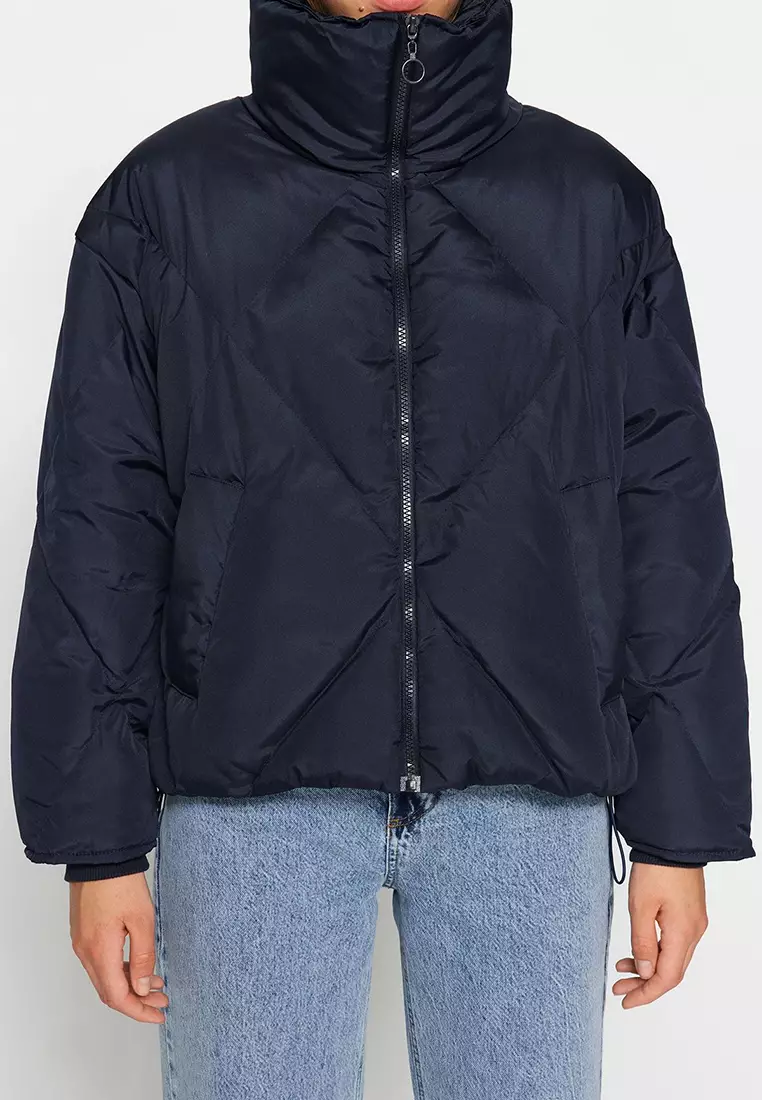 Buy Trendyol Navy Blue Oversize Water Repellent Puffer Quilted Jacket ...
