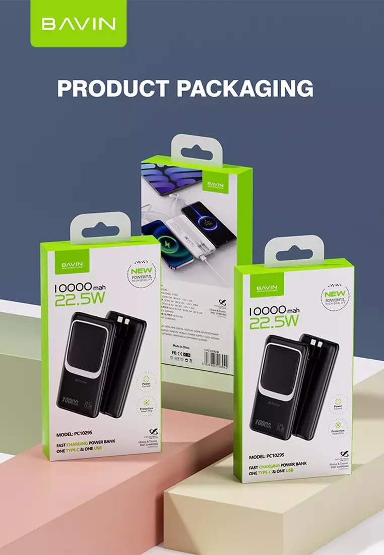 Buy BAVIN PC1029 Fast Charging 10000mAh Power Bank 22.5W Built In Cable 2025 Online | ZALORA ...