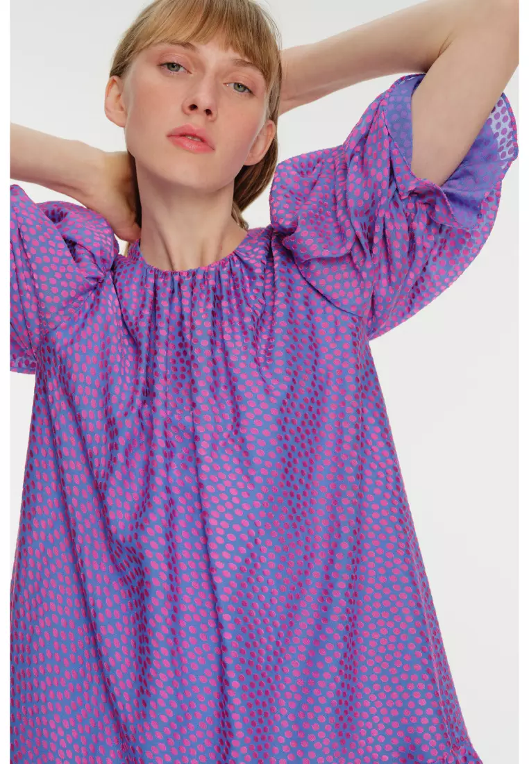 網上選購 EXQUISE EXQUISE Crewneck Drawstring Detailed Patterned Chiffon ...